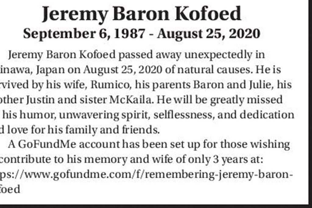 Jeremy Baron Kofoed | Obituary | Kirkland Reporter