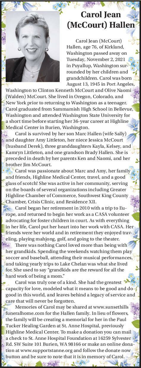 Carol Jean (McCourt) Hallen | Obituary | Kirkland Reporter
