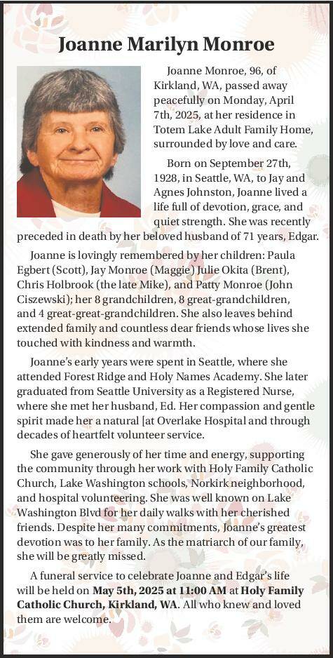 Joanne Marilyn Monroe | Obituary | Kirkland Reporter